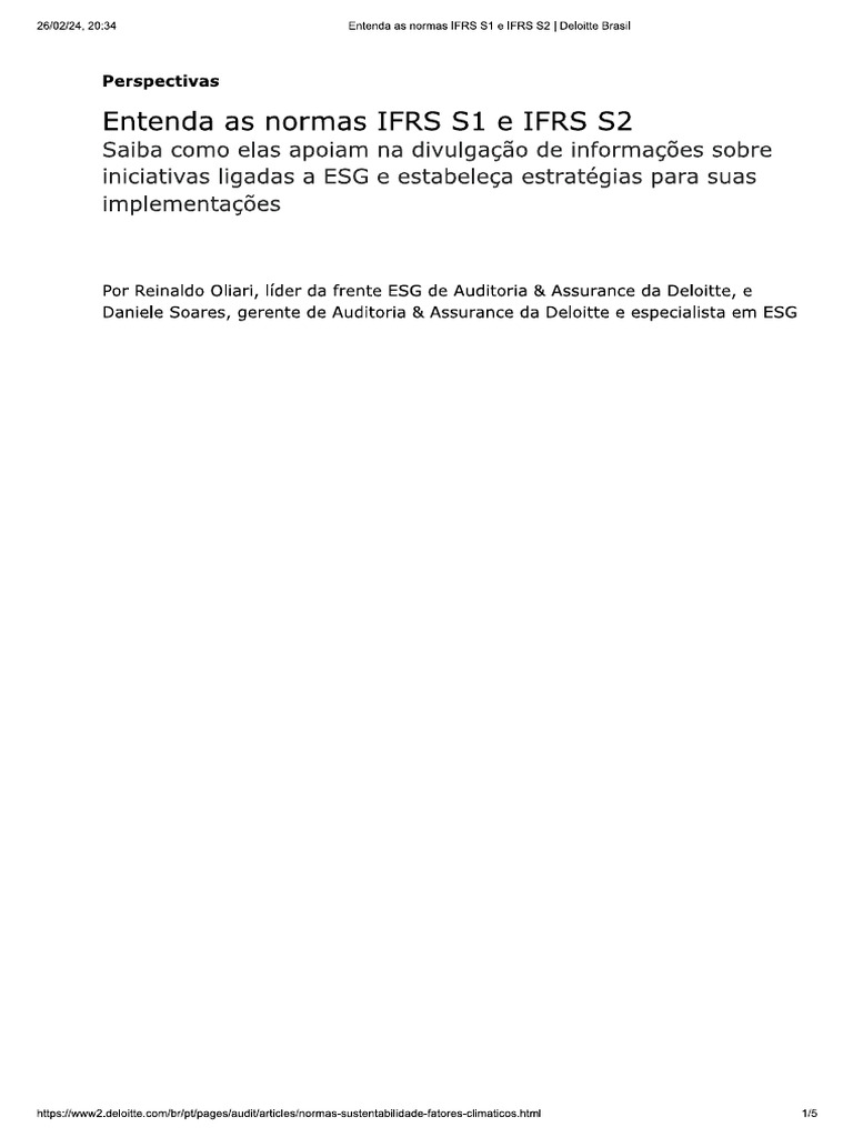 Entenda as Normas IFRS S1 e IFRS S2 | PDF