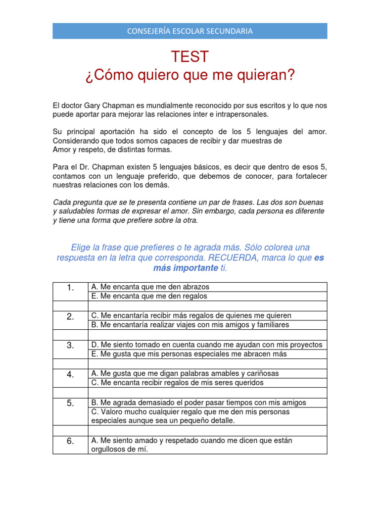 Test - Lenguaje Del Amor | PDF | Amor