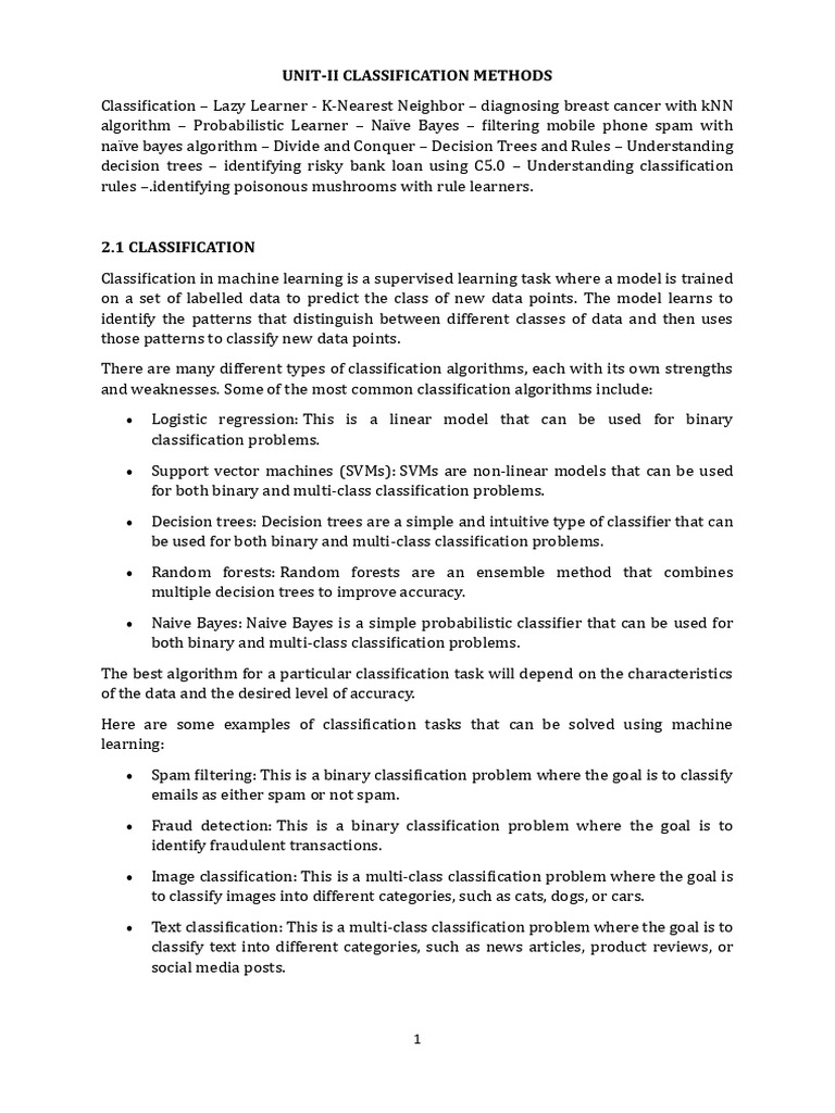 Unit 2 Notes Pdf Statistical Classification Machine Learning 8480