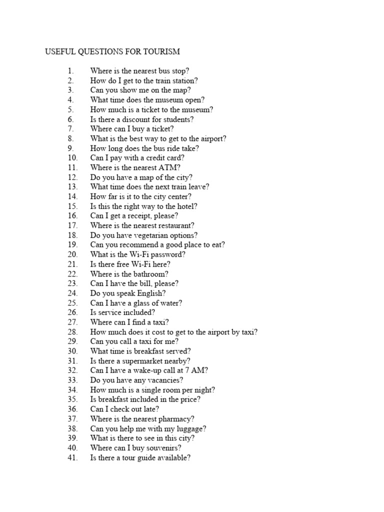 Useful Questions For Tourism | PDF | Service Industries