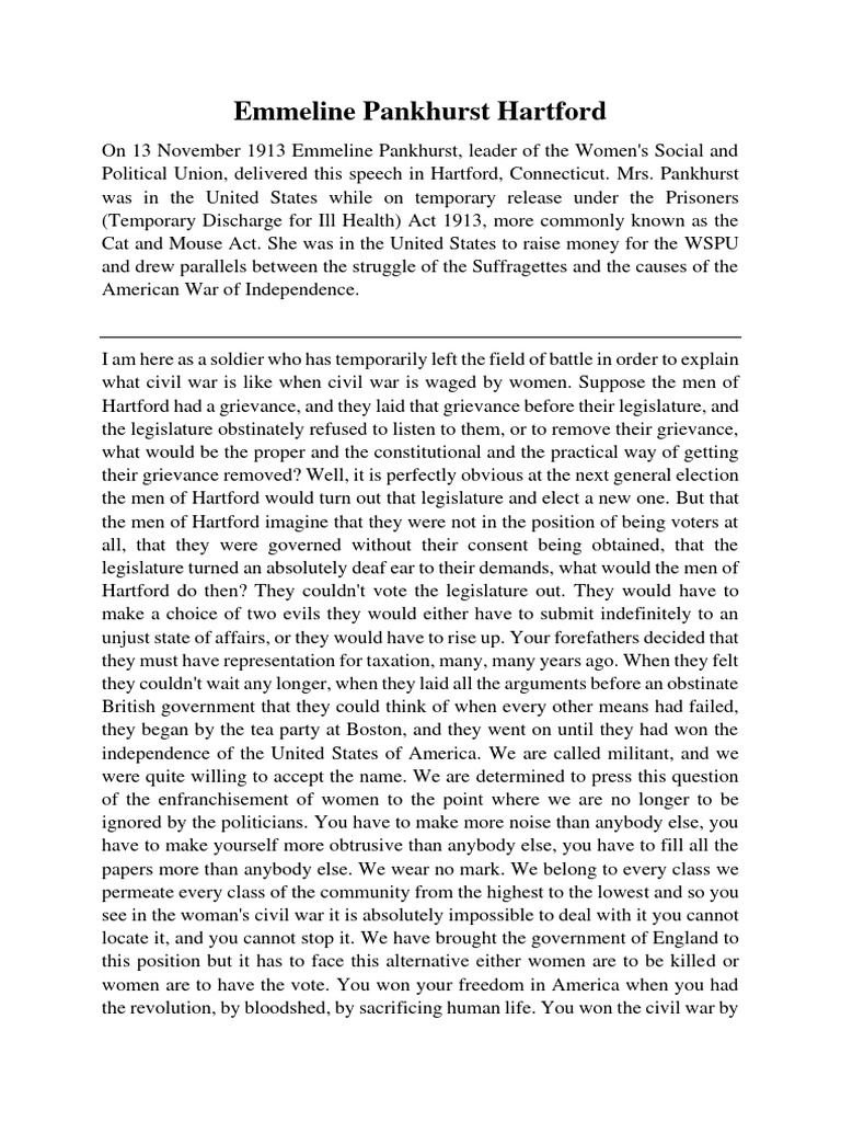 Emmeline Pankhurst's Hartford Speech | PDF | Government