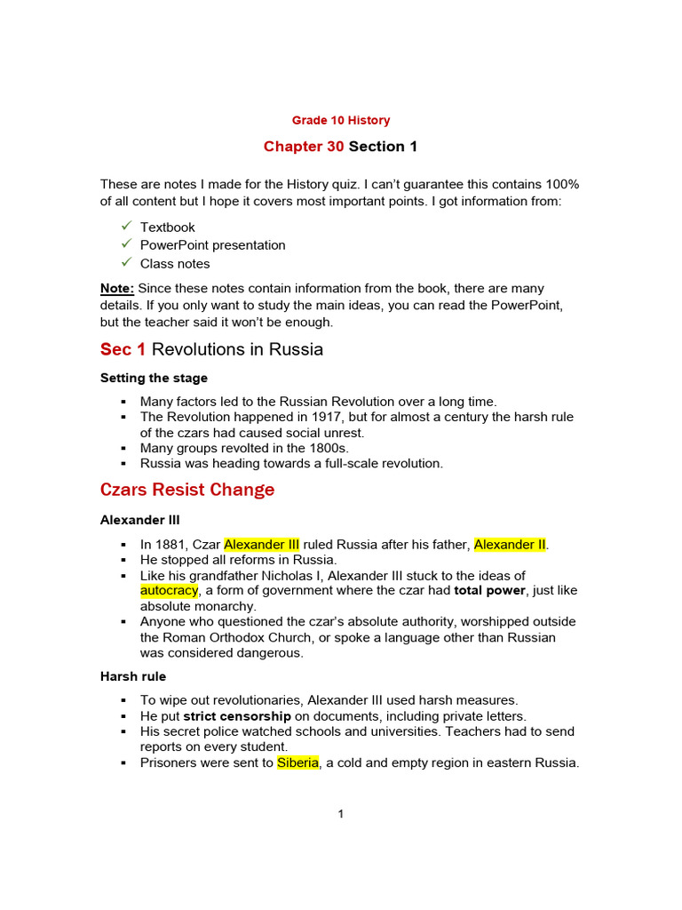 Chapter 30 Section 1 - History Notes | Download Free PDF | Vladimir ...