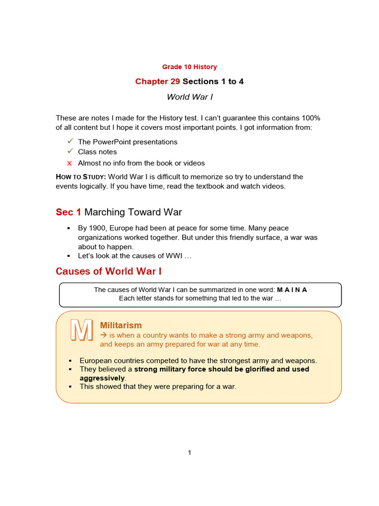 Chapter 29 - History Notes | PDF | Allies Of World War I | Balkans