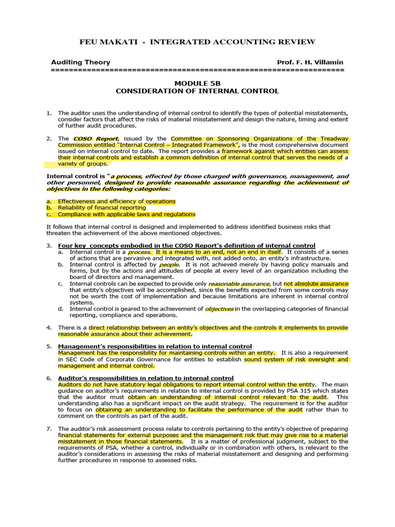 At Module 5B Internal Control T2AY2324 | PDF | Internal Control | Audit