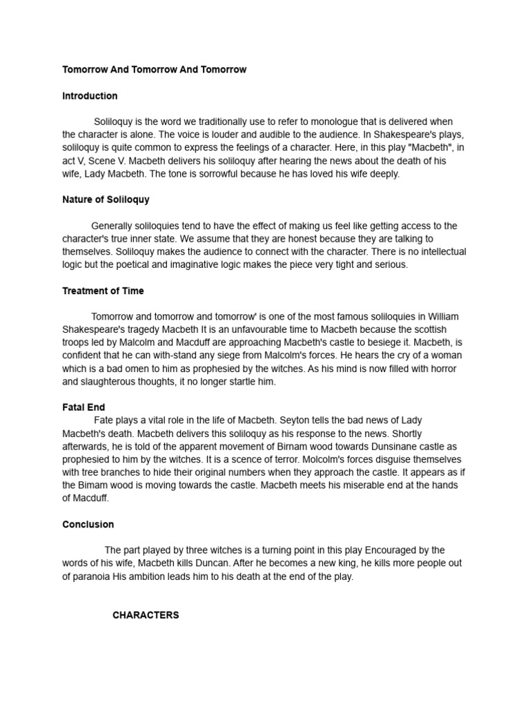 Tomorrow and Tomorrow and Tomorrow | PDF | Macbeth | Shakespearean ...