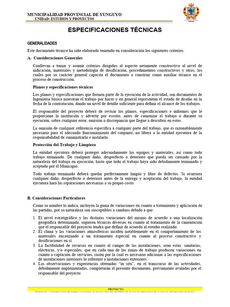 ESPECIFICACIONES TÉCNICA Mof | PDF | Hormigón | Cemento