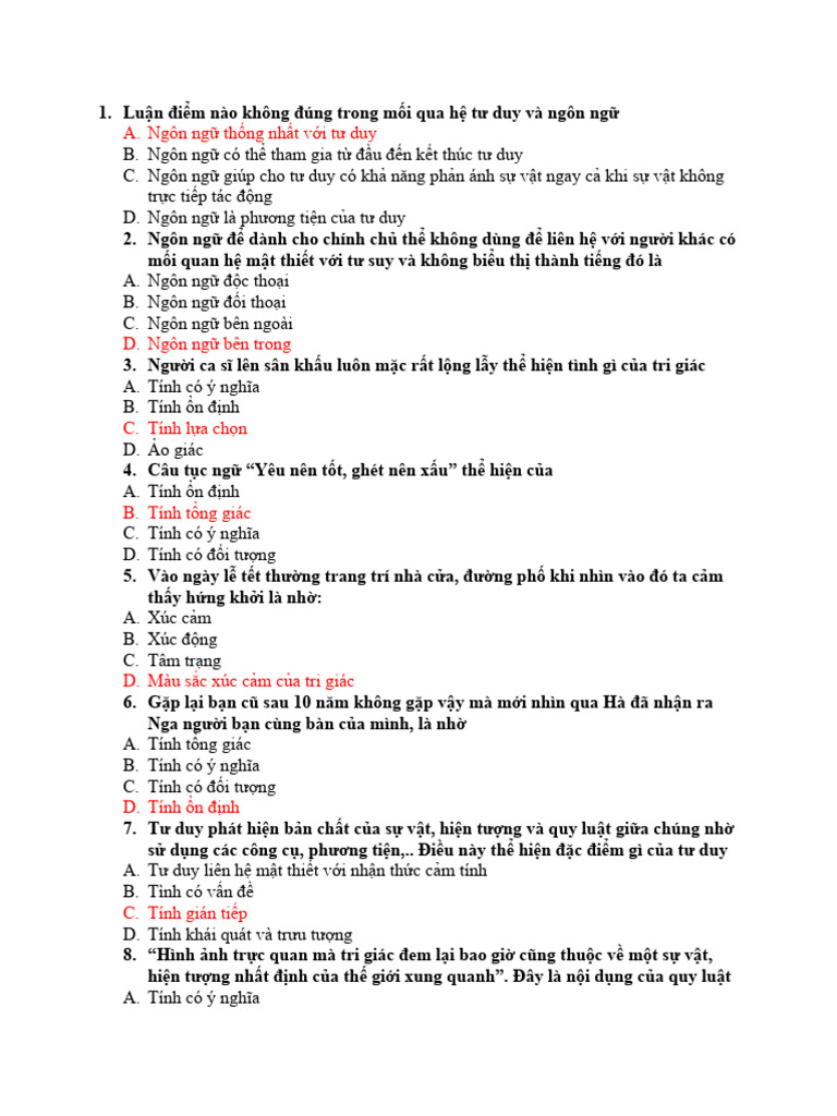 Luận điểm nào không đúng trong mối qua hệ tư duy và ngôn ngữ | PDF