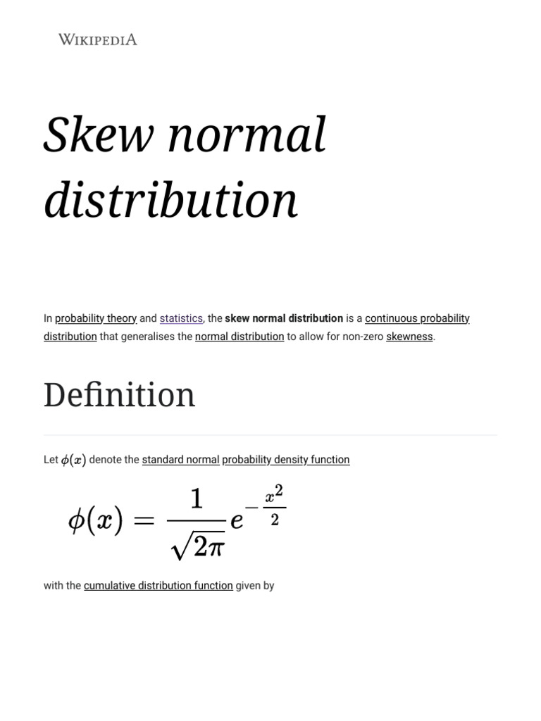 Skew Normal Distribution - Wikipedia | PDF | Normal Distribution ...
