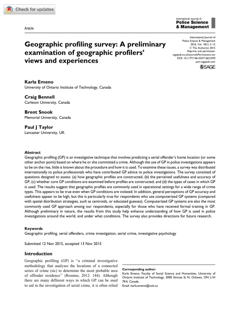 Geographic Profiling Survey - A Preliminary Examination of Geographic ...