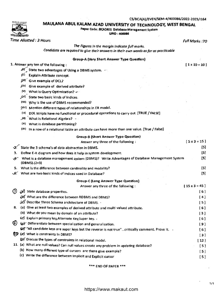 Bca 4 Sem Database Management System Bcac401 2023 | PDF Bca 4 Sem Database Management System Bcac401 2023 | PDF