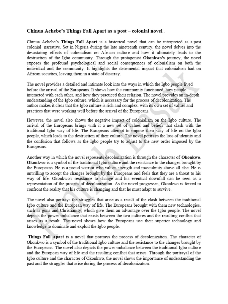 Chinua Achebe Things Fall Apart As A Post Colonial Novel | PDF | Igbo ...