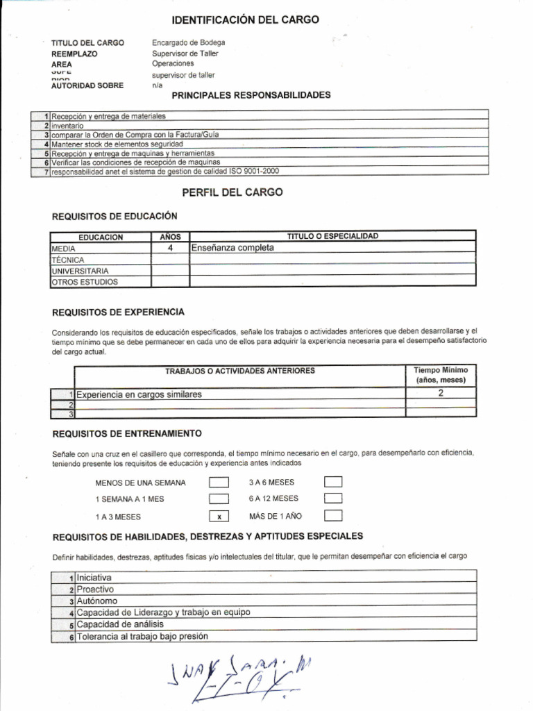 Ident Cargo Encargado Bodega Juan Jara | PDF
