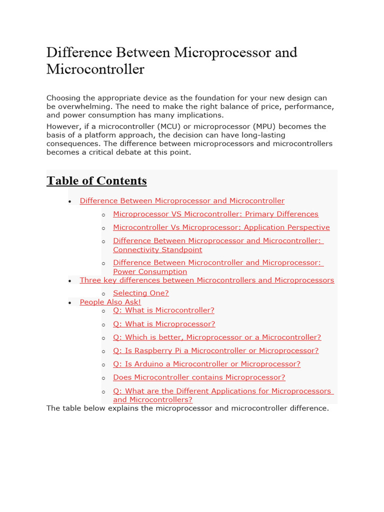Micro Controller Vs Microprocessor | Download Free PDF | Microcontroller | Central Processing Unit