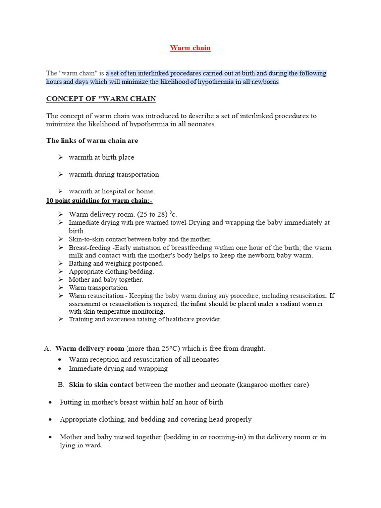 Warm Chain in Newborn Baby | PDF | Hypothermia | Infants