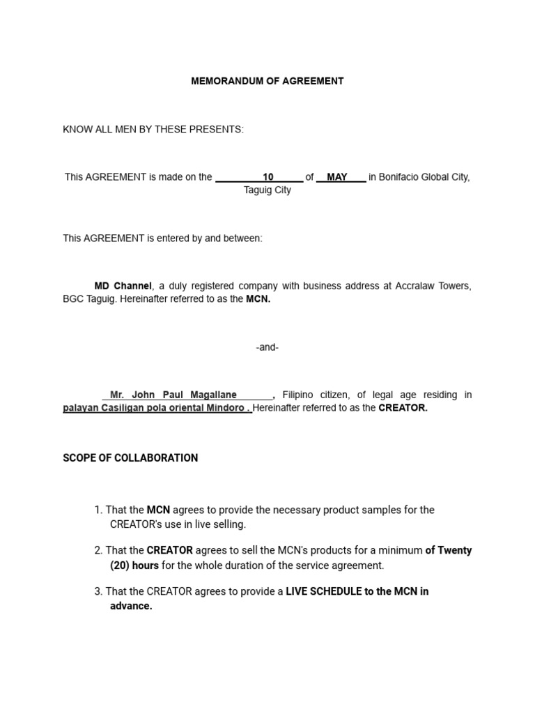 Memorandum of Agreement - Johnpaul | Download Free PDF | Breach Of ...
