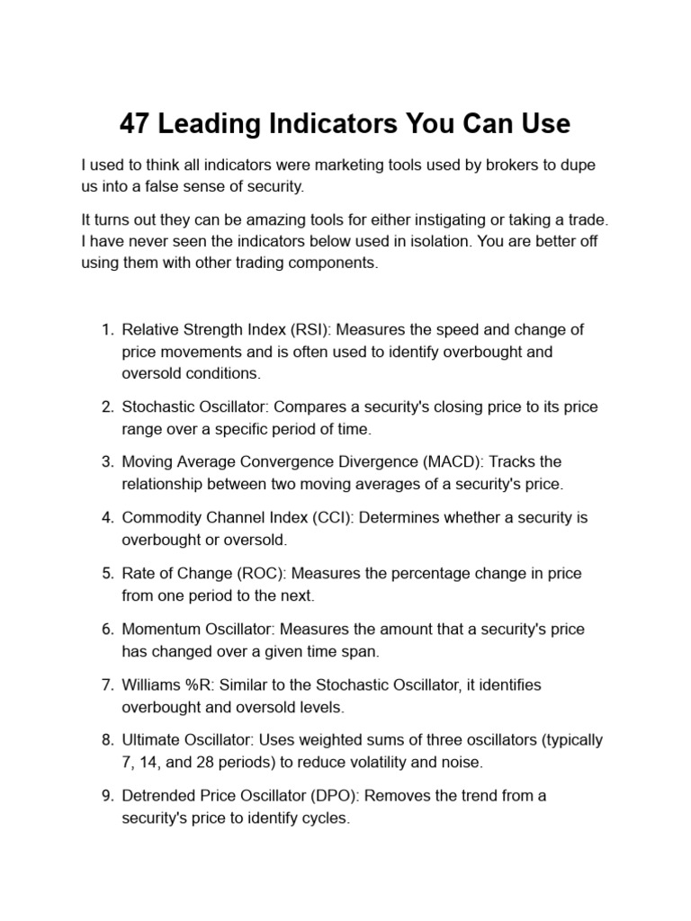 47 Key Leading Indicators for Trading | PDF | Financial Markets ...