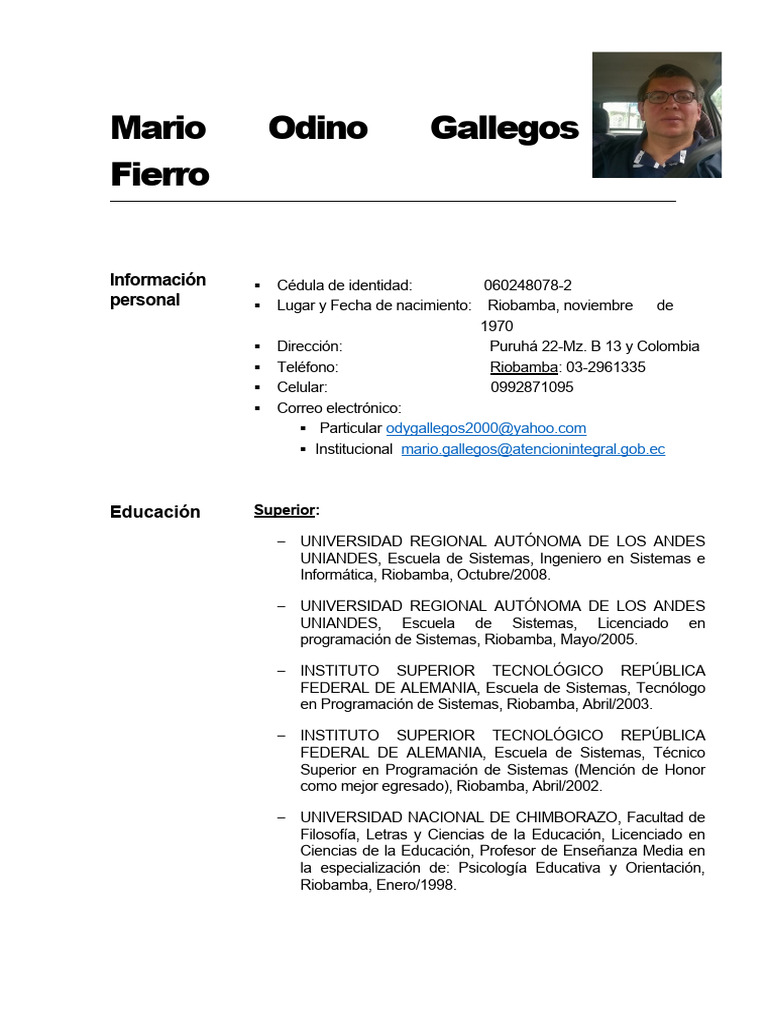 Curriculum_Mario | Descargar gratis PDF | Ecuador | Universidad