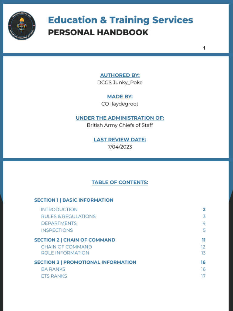 ETS Handbook Sharkuses British Army | PDF | Executive Officer | Drill ...