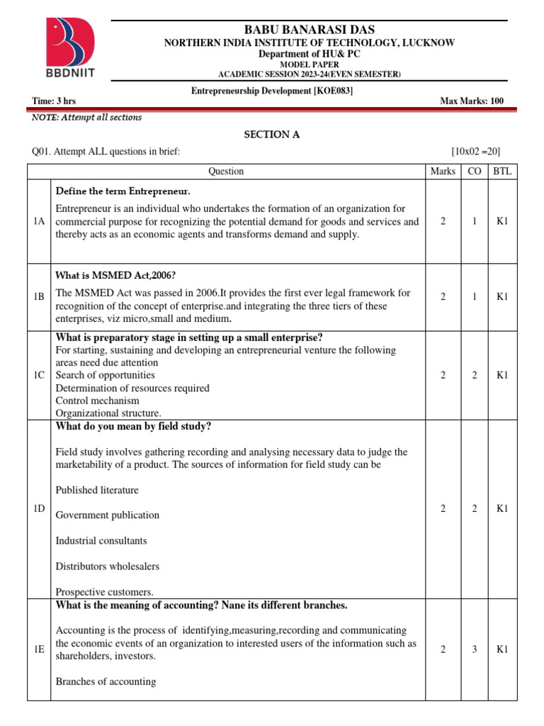 KOE083(ED) Model Paper 2023-24 | PDF | Capital Budgeting | Net Present ...