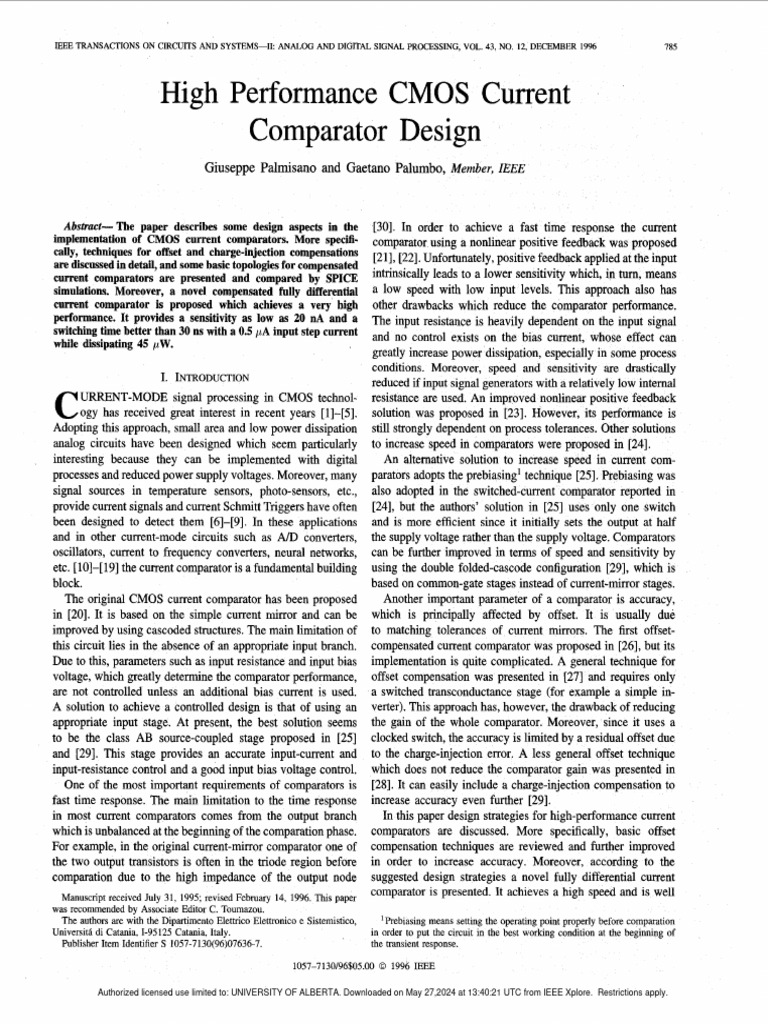 High Performance CMOS Current Comparator Design | PDF | Electronic ...