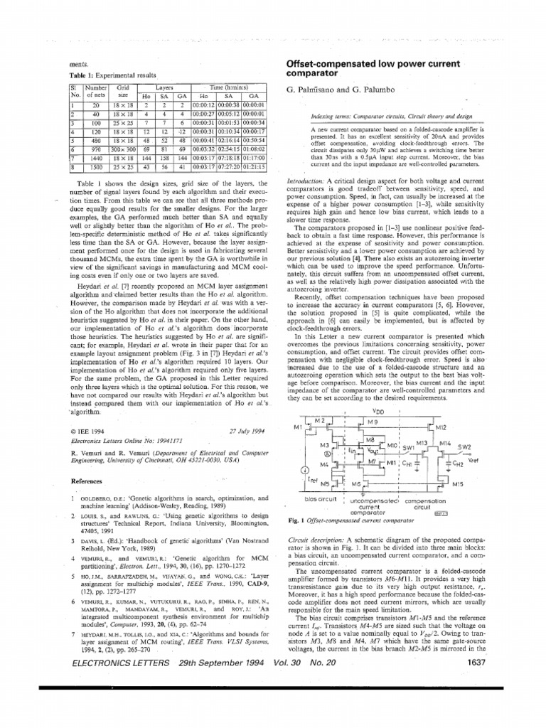 Offset-Compensated Low Power Current Comparator | PDF