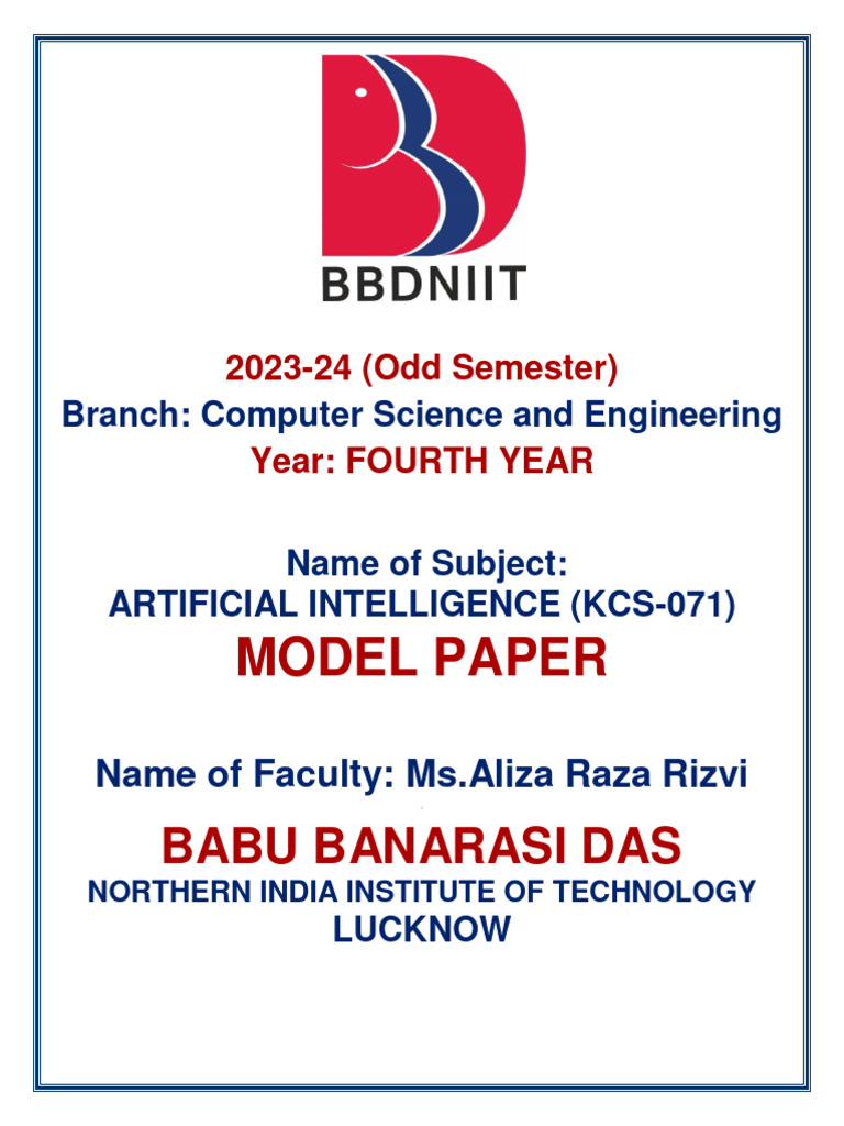 Artificial Intellegence KCS 071 Model Paper CS41 | PDF | Deductive Reasoning | Logic