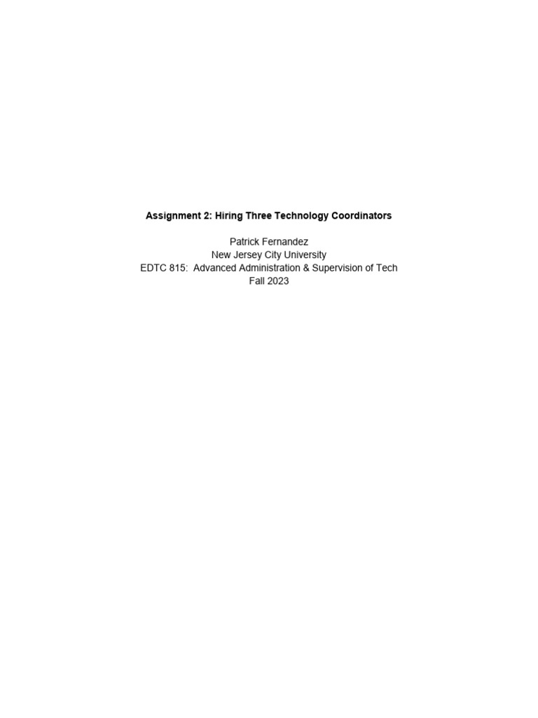 Assignment 2: Hiring Three Technology Coordinators | PDF | Curriculum ...