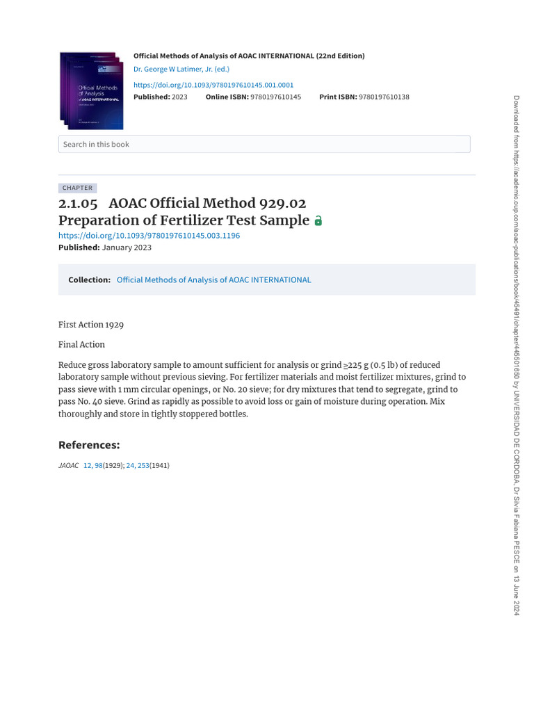 AOAC Official Methods of Analysis 2023 | PDF | Science & Mathematics