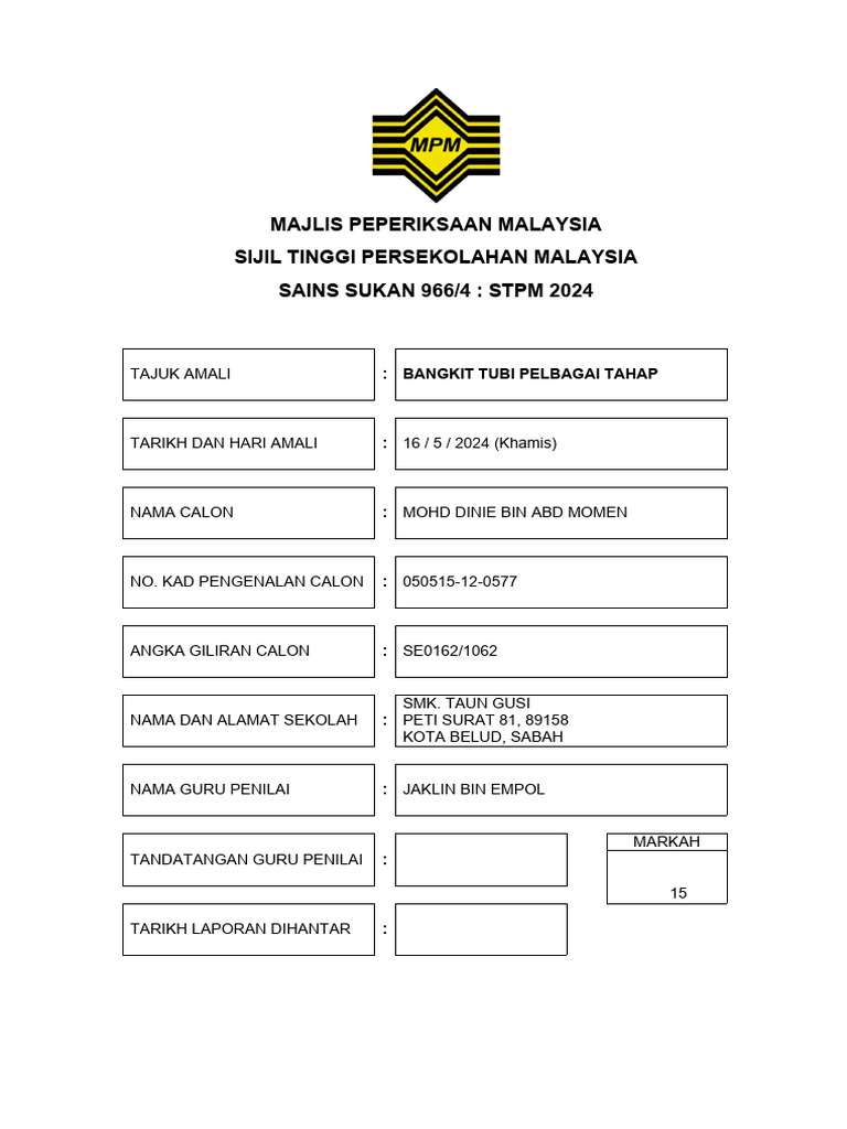Format Laporan Amali 4 Bangkit Tubi Pelbagai Tahap | PDF