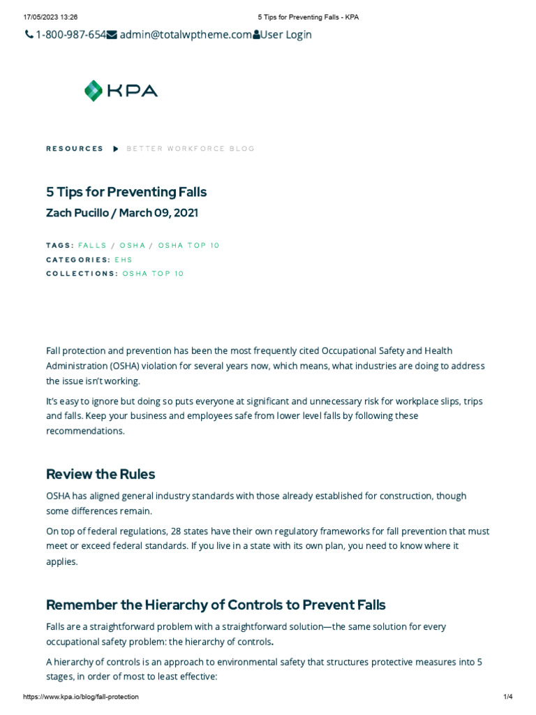 5 Tips For Preventing Falls - KPA | PDF | Occupational Safety And ...