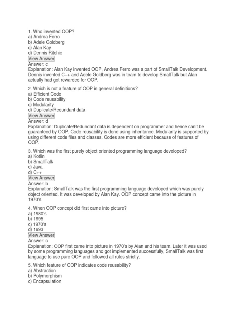Obeject Orineted Questio Part One | PDF | Object Oriented Programming ...