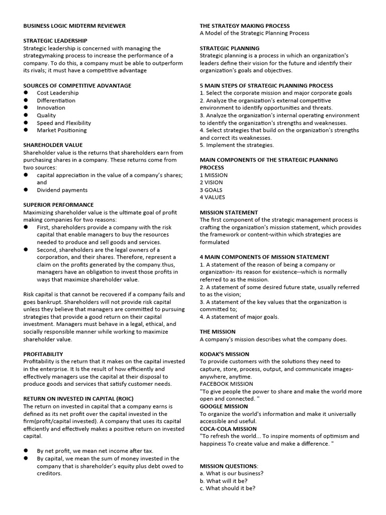 Business Logic Midterm Reviewer | PDF | Competitive Advantage ...