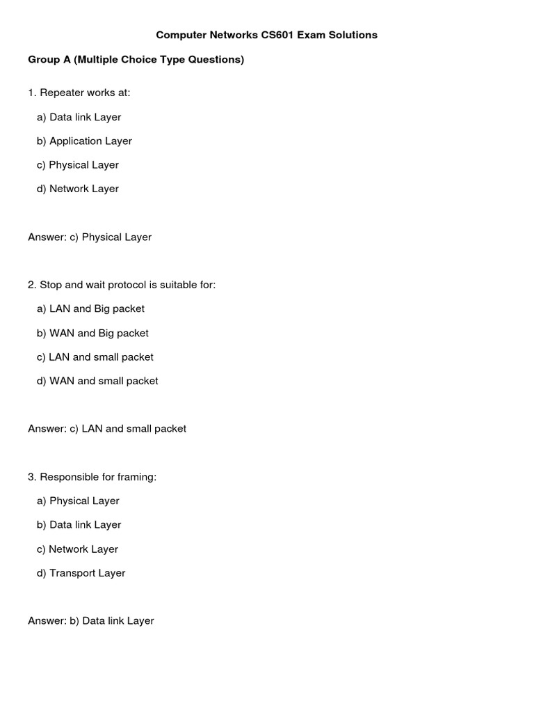Computer Networks CS601 Exam Solutions | PDF | Transmission Control Protocol | Computer Network