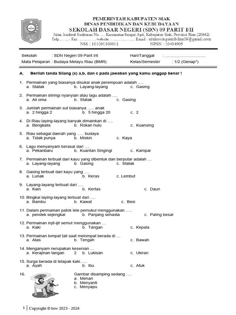 Soal BMR Kelas 1.2 | PDF