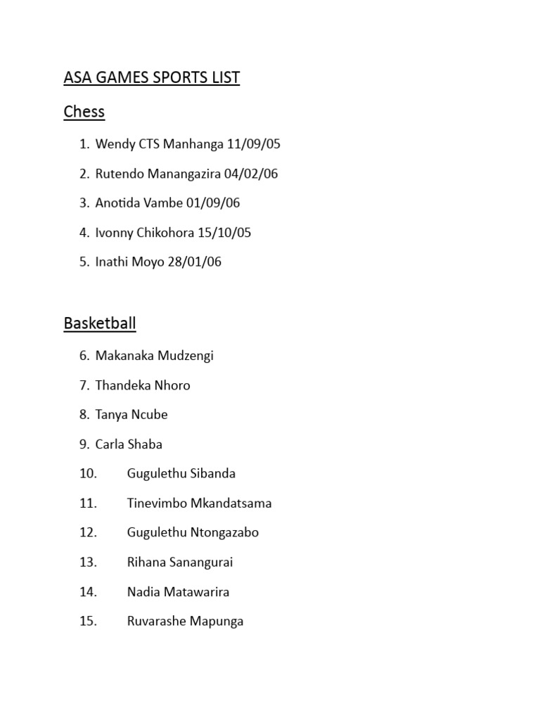 Tadisa Coaches in ASA Games | PDF