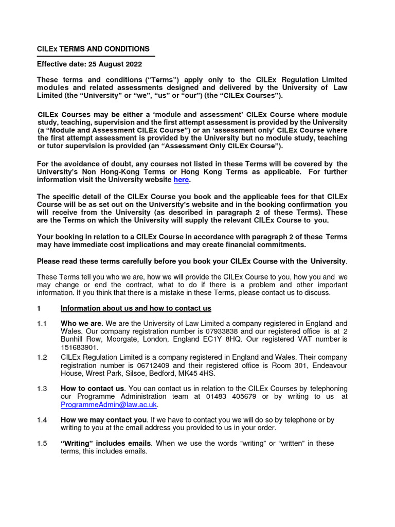 PDF Study Cilex Course Terms and Conditions | PDF | Deferral | Payments