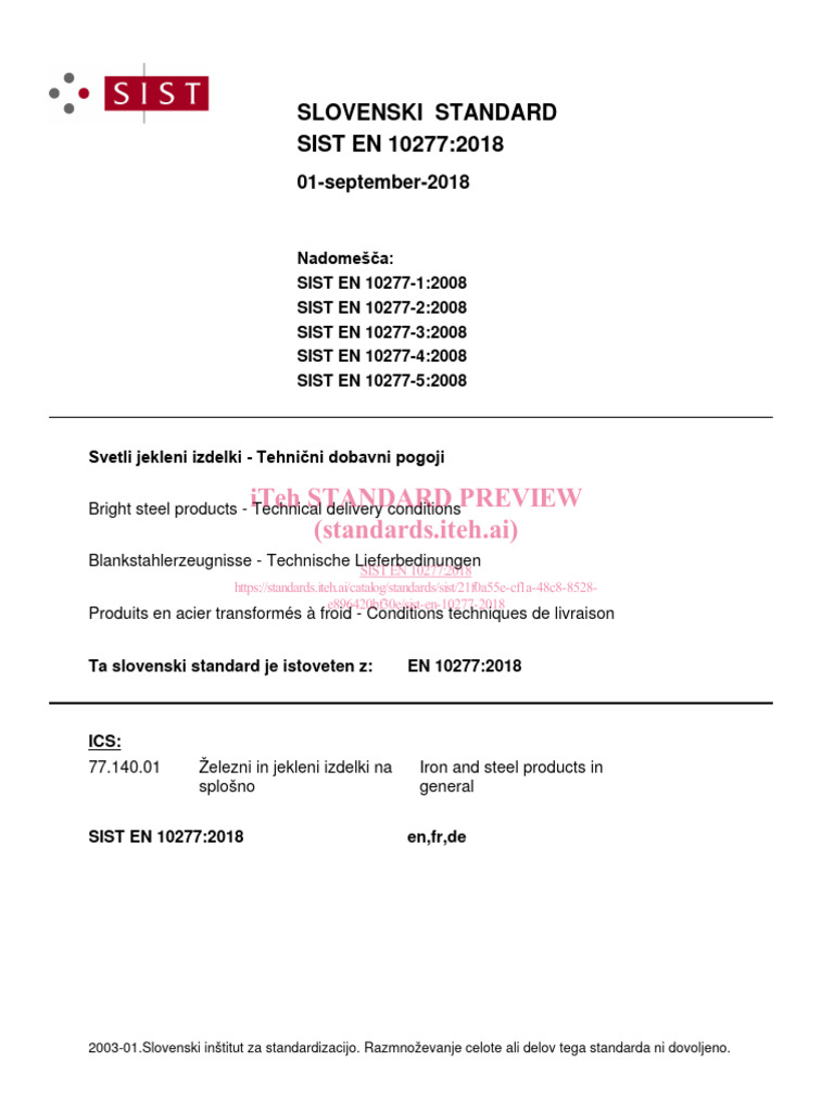 Sist en 10277 2018 | PDF | Steel | Heat Treating