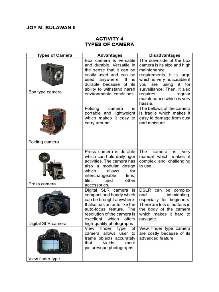 Overview of Camera Types and Features | PDF | Camera | Single Lens ...