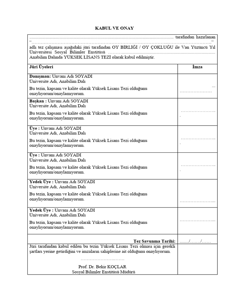 EK-4 Kabul Ve Onay (YL) | PDF