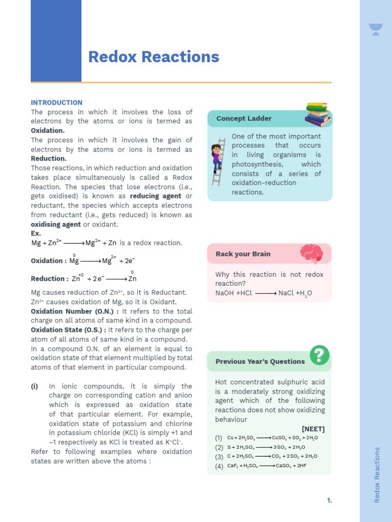 Redox Reactions | PDF | Redox | Chlorine