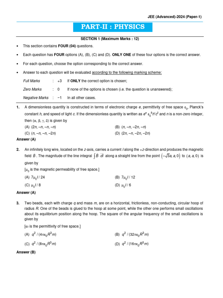 Jee Advanced 2024 Paper 1 | PDF | Force | Temperature
