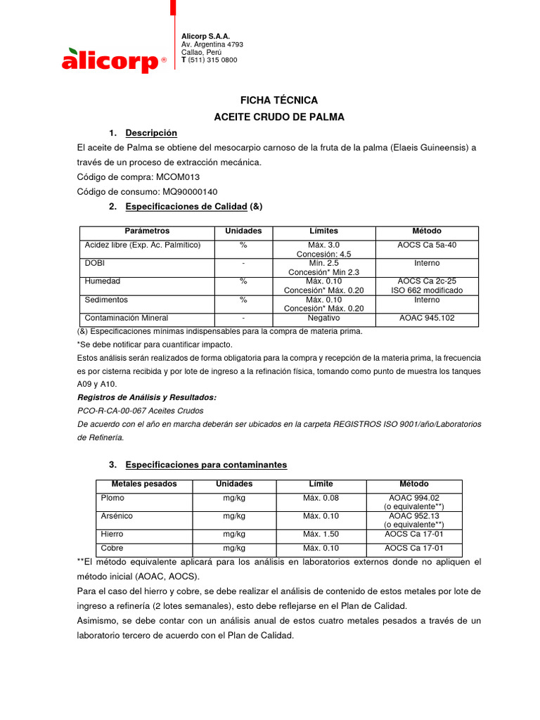 001 Especificaciones Técnicas Crudo de Palma | PDF | Materiales ... 001 Especificaciones Técnicas Crudo de Palma | PDF | Materiales ...