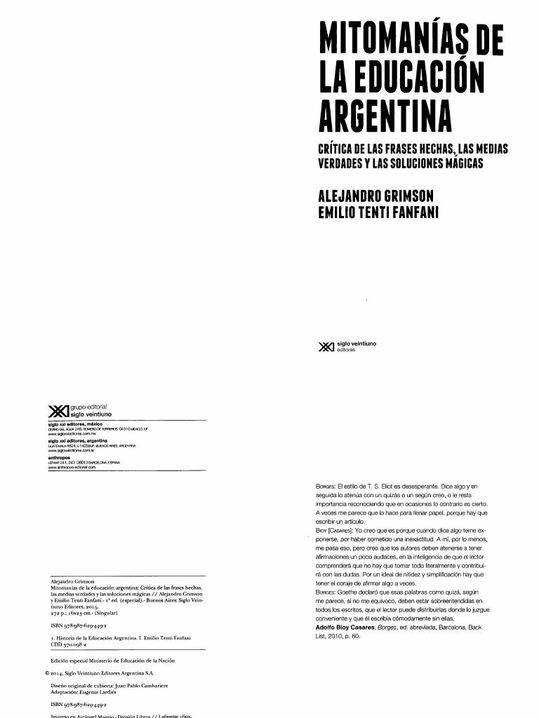 Grimson Alejandro - Mitoman As de La Educacin Argentina | PDF