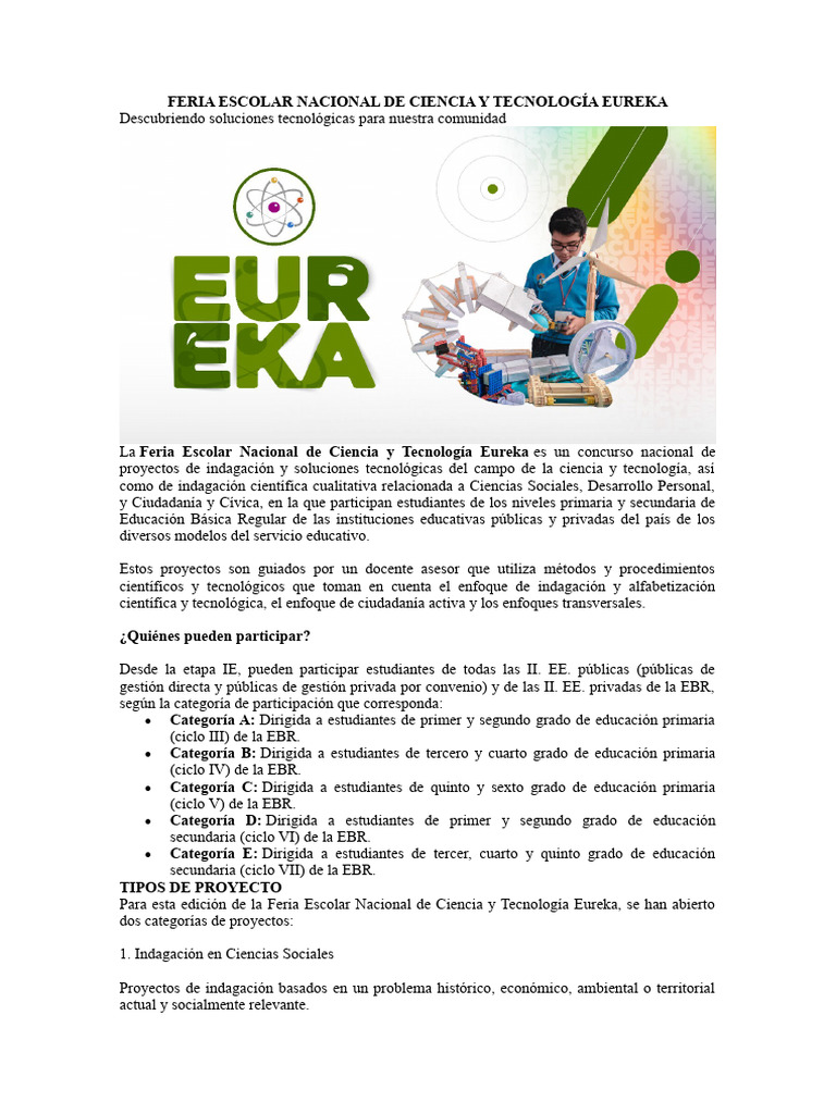 Feria Escolar Nacional de Ciencia y Tecnología Eureka | PDF | Hipótesis ...