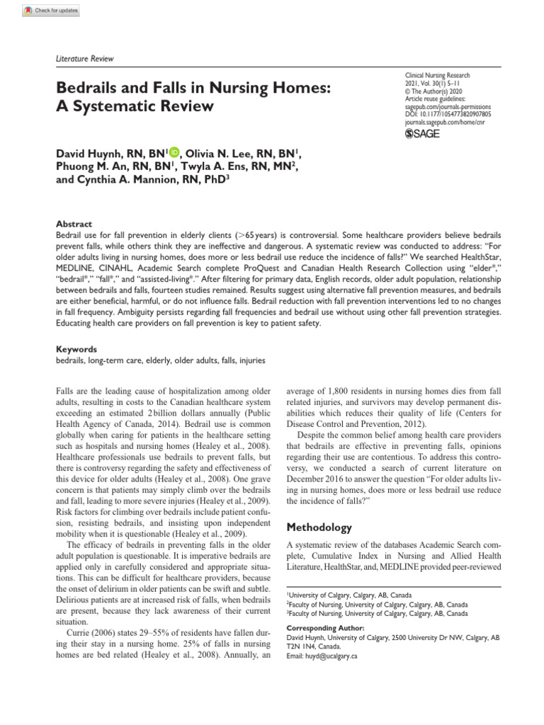 Huynh Et Al 2020 Bedrails and Falls in Nursing Homes A Systematic ...