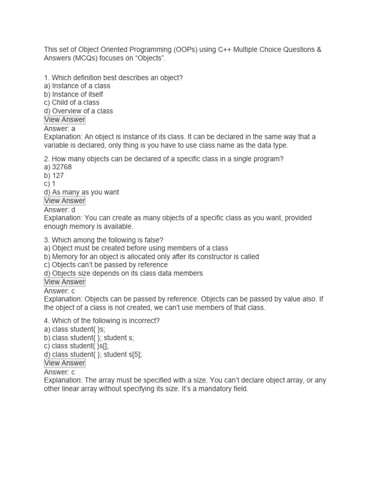 This Set Of Object Oriented Programming Objects Four Download Free Pdf Class Computer