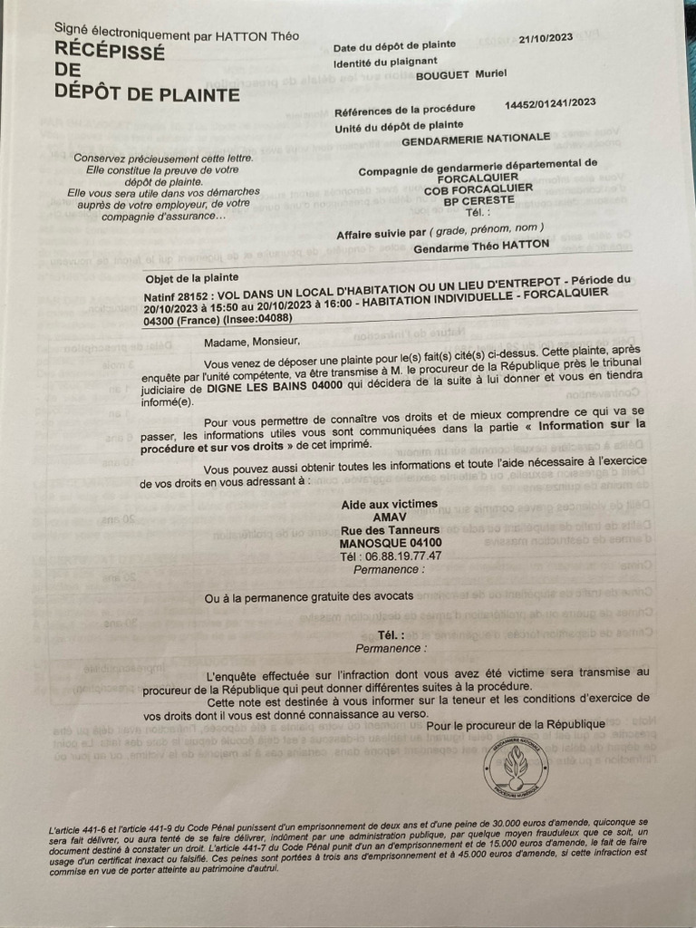 Plainte Violation de Domicile | PDF