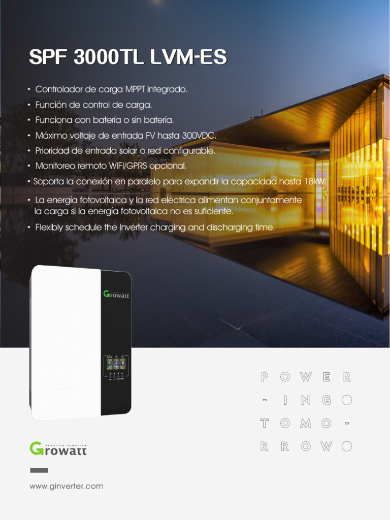 Ficha Técnica Inversores Offgrid Growatt SPF 3000 TL LVM-ES | PDF ...