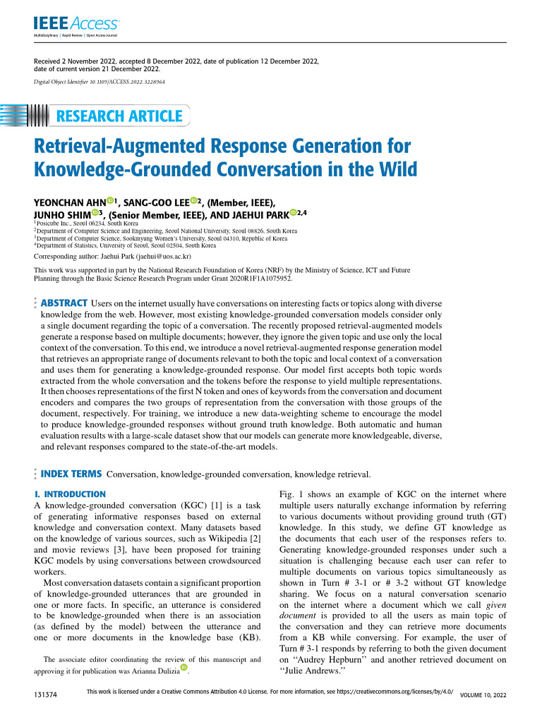 Retrieval-Augmented Response Generation For Knowledge-Grounded Conversation in The Wild | PDF ...