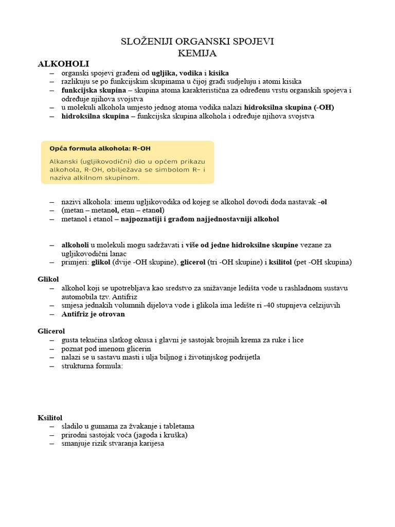 Kemija - Složeniji Organski Spojevi | PDF